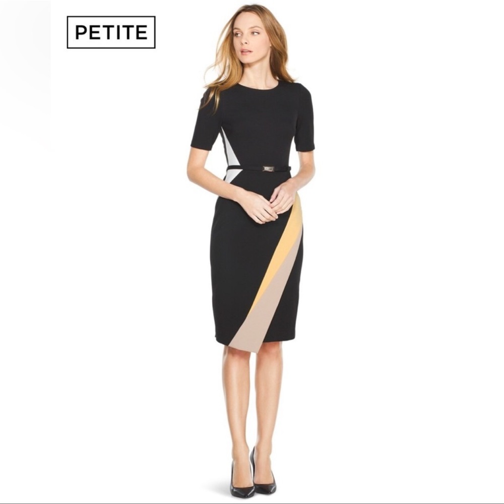 Whbm- Petite Colorblock Sheath Career Dress - Gem